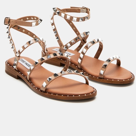 Steve Madden | Shoes | Steve Madden Travel Tan Rockstud Sandals 6 | Poshmark